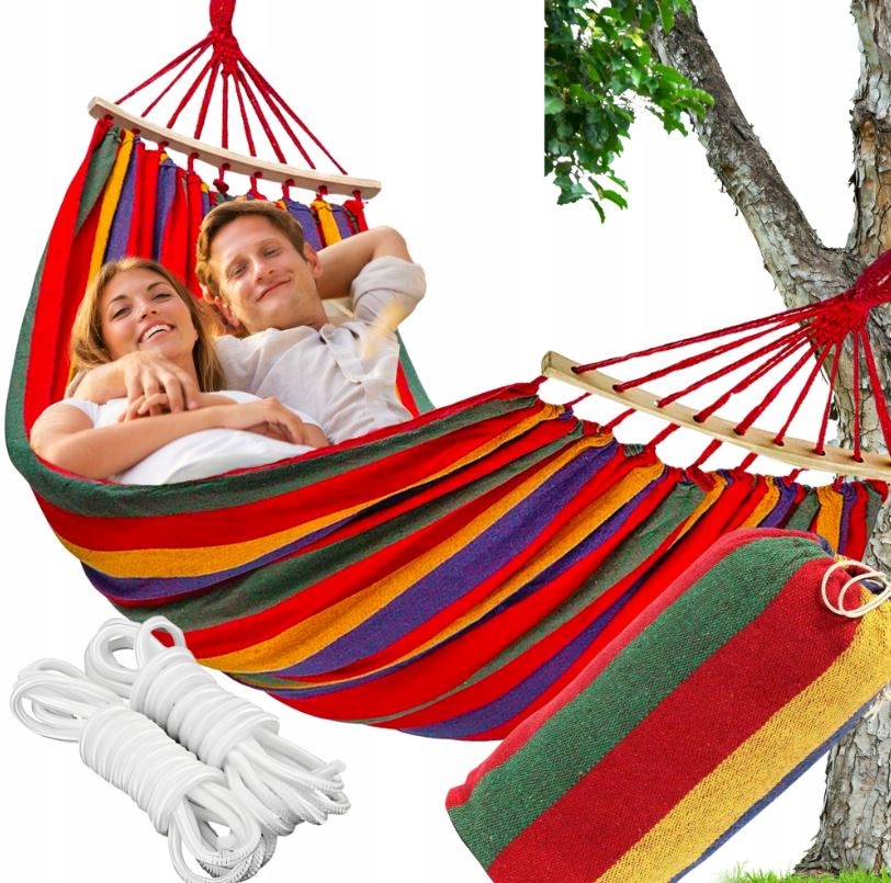 HAMAK OGRODOWY DWUOSOBOWY XXL 260x150 2 Osobowy Turystyczny Z DRĄŻKIEM ...