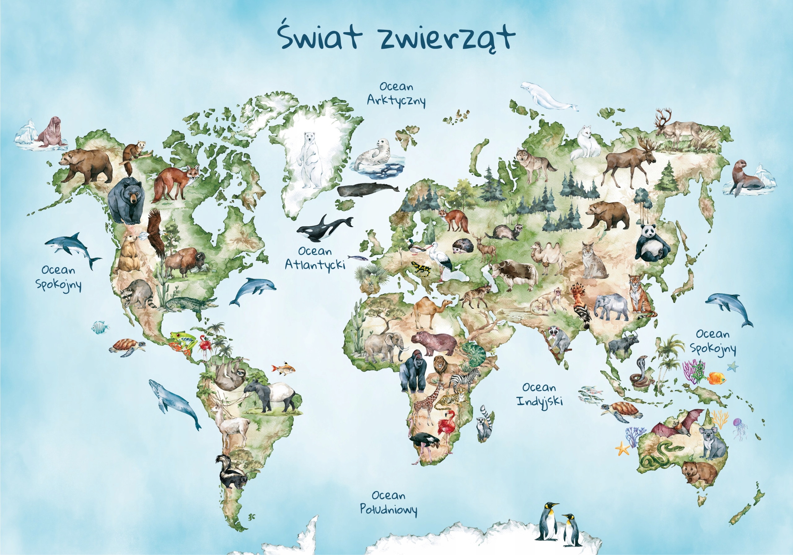 Plakat mapa świata dla dzieci ze zwierzętami 60x40 • Cena, Opinie ...