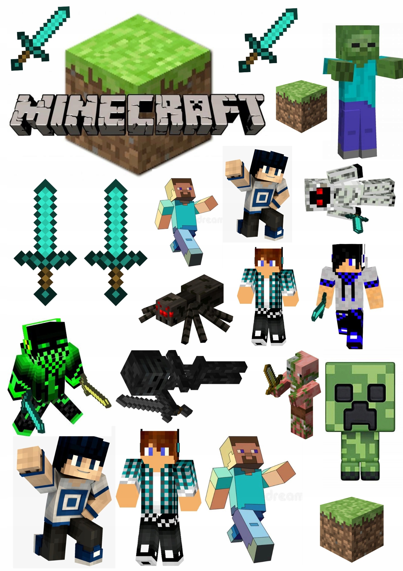 Wydruk skrobiowy na tort Minecraft postacie logo • Opinie - Allegro