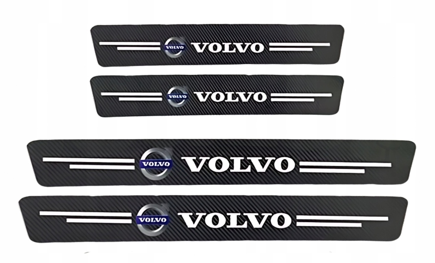 OCHRONNE nakładki NAKLEJKI folia NA PROGI logo VOLVO carbon 4 szt ...