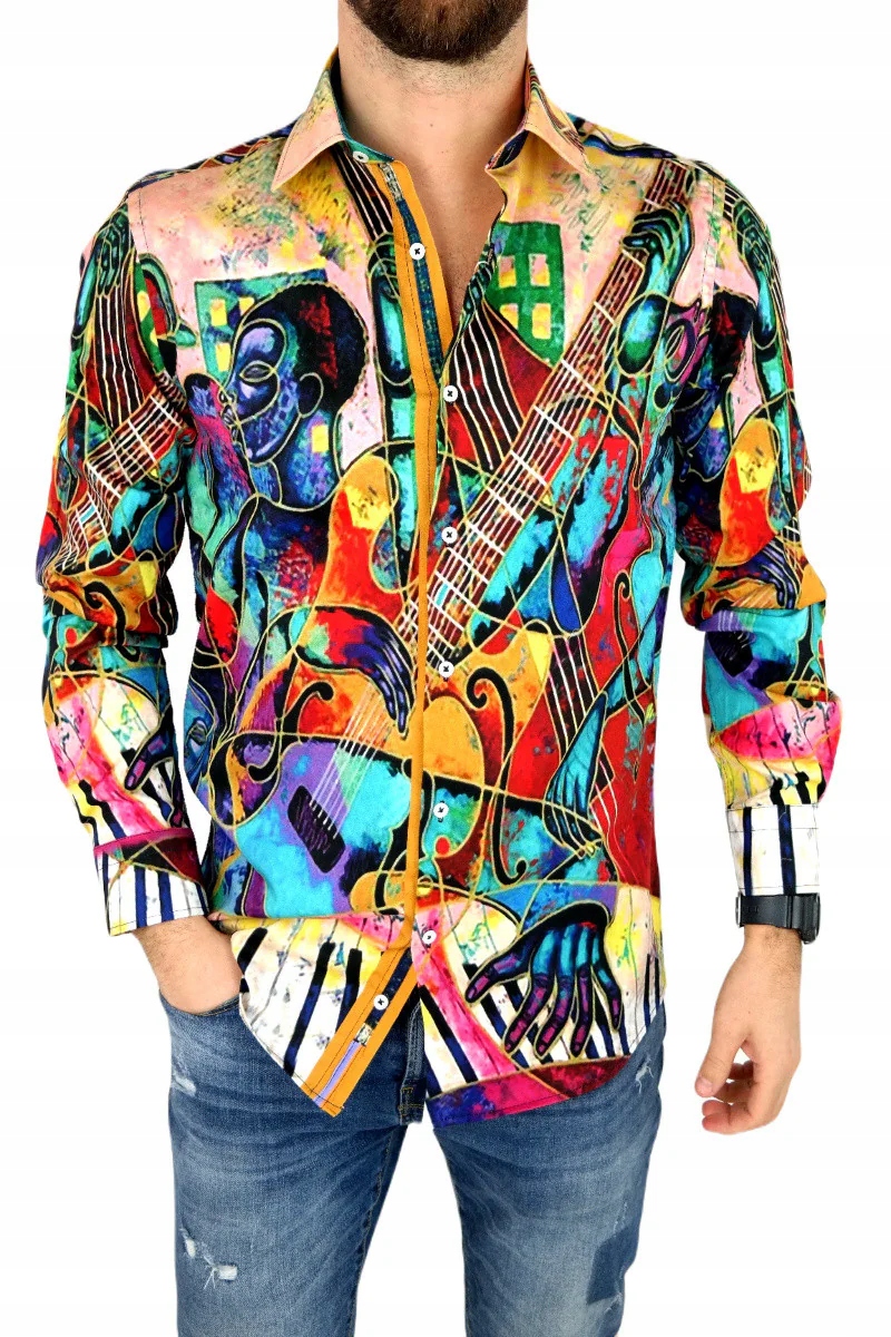 GIOVANNI PERA Koszula męska GP311 kolorowa, gitara, muzyczna M 39/40 ...