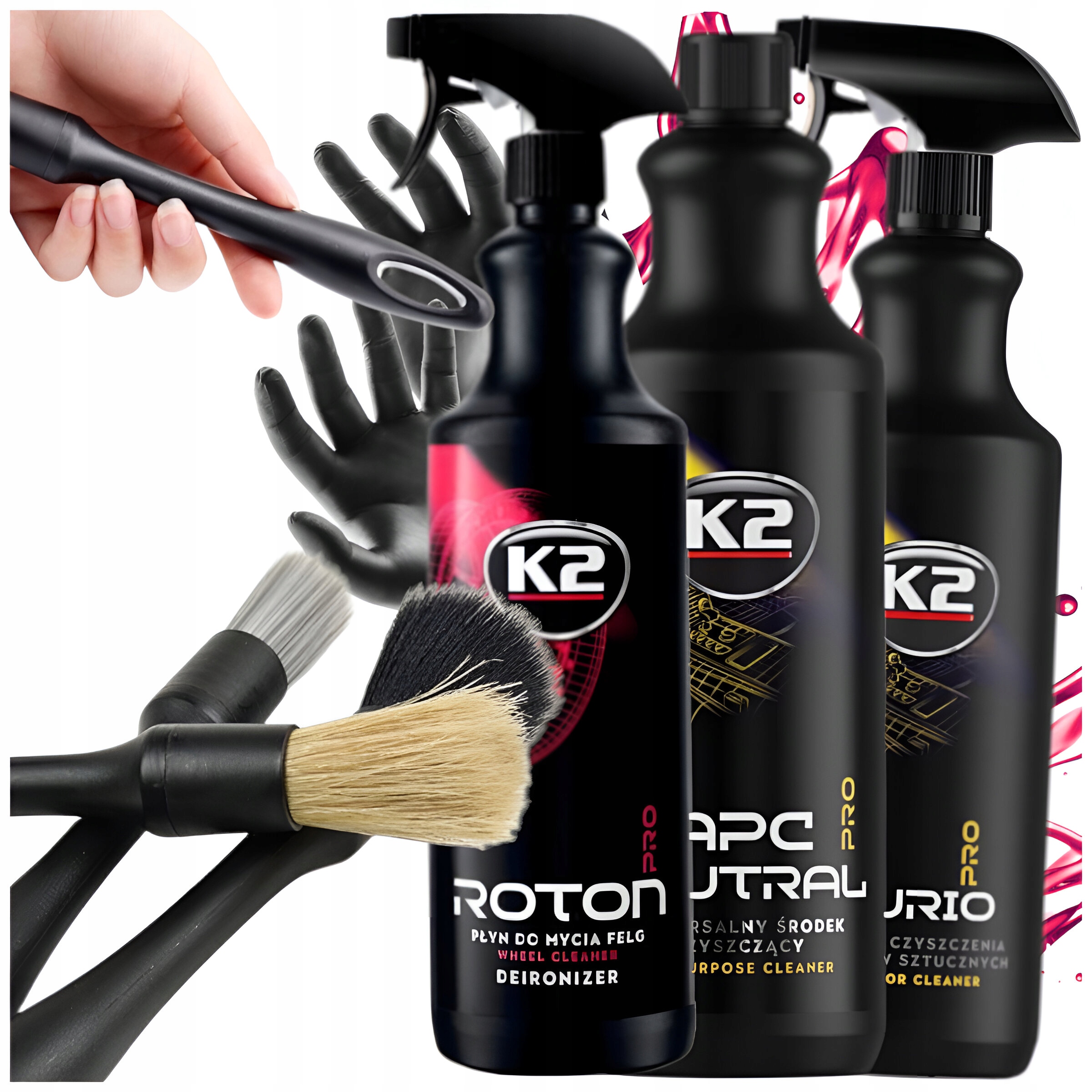 K2 ROTON PRO DO MYCIA FELG KRWAWA PURIO APC 1L PĘDZLE DETAILING ZESTAW ...