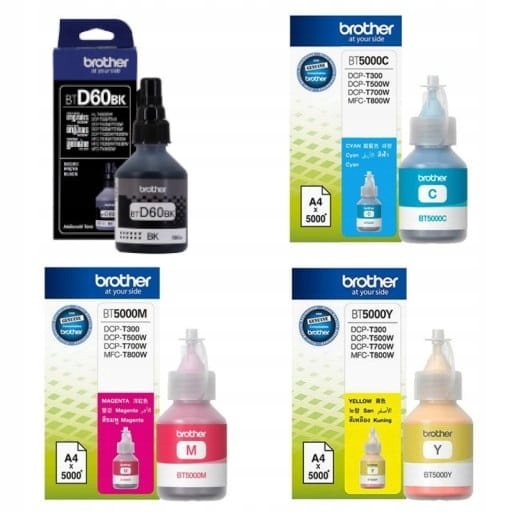 4x Tusz Brother, BTD60BK + BT5000CMY zestaw 4 kolorów DCP-T310 DCP ... 4x Tusz Brother, BTD60BK + BT5000CMY zestaw 4 kolorów DCP-T310 DCP ...