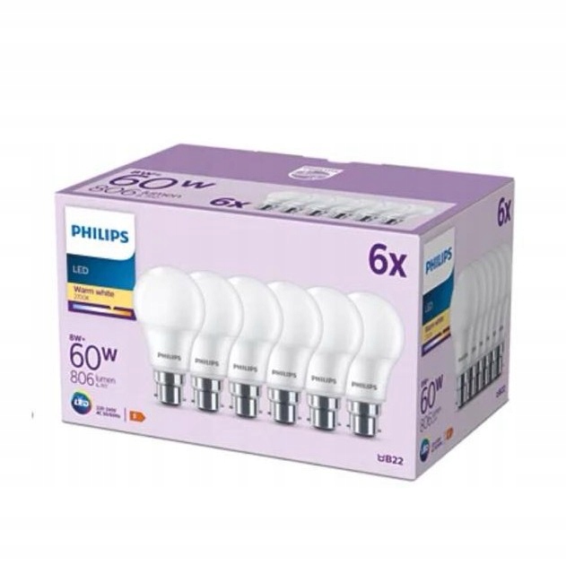 LED Bulb PHILIPS 8W 806LM B22 6 SZT 52d325 • Cena, Opinie - Allegro