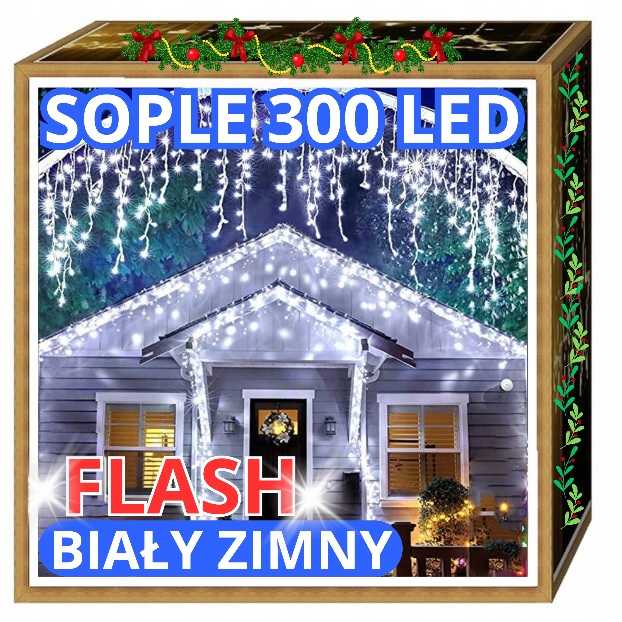 Kurtyna świetlna sople 300 LED zimne sople 201 - 300 lampek ...