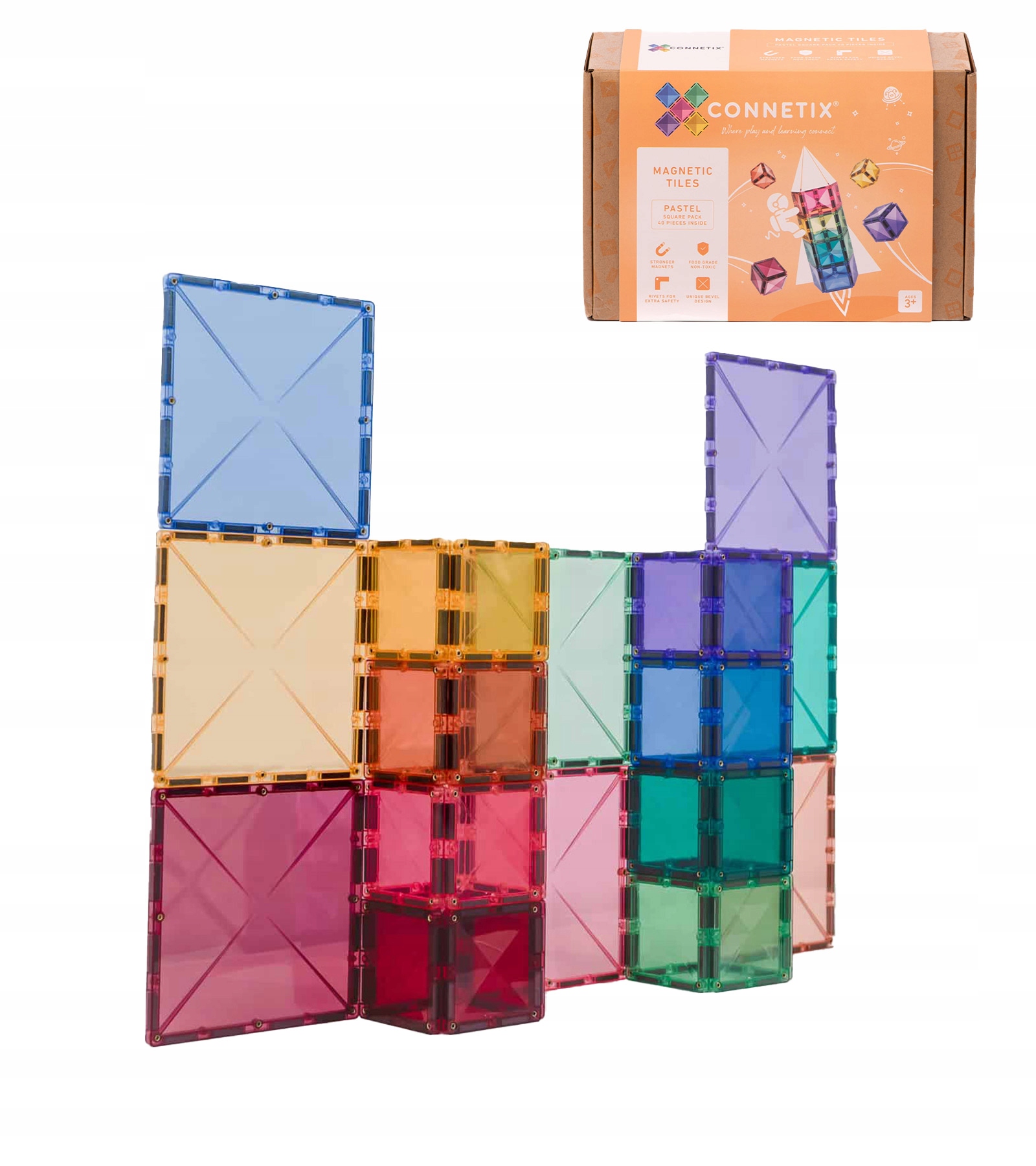 Connetix: 40 el. Klocki magnetyczne Pastel Square (850036293132) • Cena ...