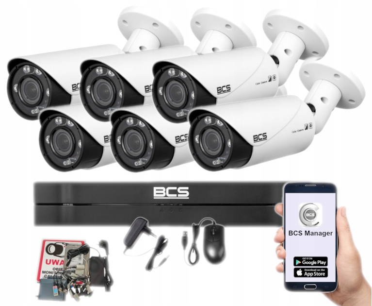 ZESTAW DO MONITORINGU BCS 5MPX 6 KAMER BIAŁYCH ZEWNĘTRZNE APP DYSK 1TB ...
