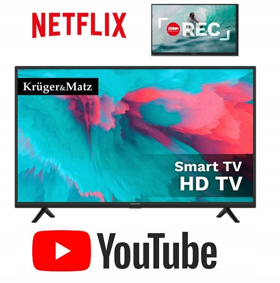 Telewizor 32" LED HD SMART TV DVB-T2 HEVC WiFi Netflix Kruger&Matz - Sklep, Opinie, Cena w Allegro