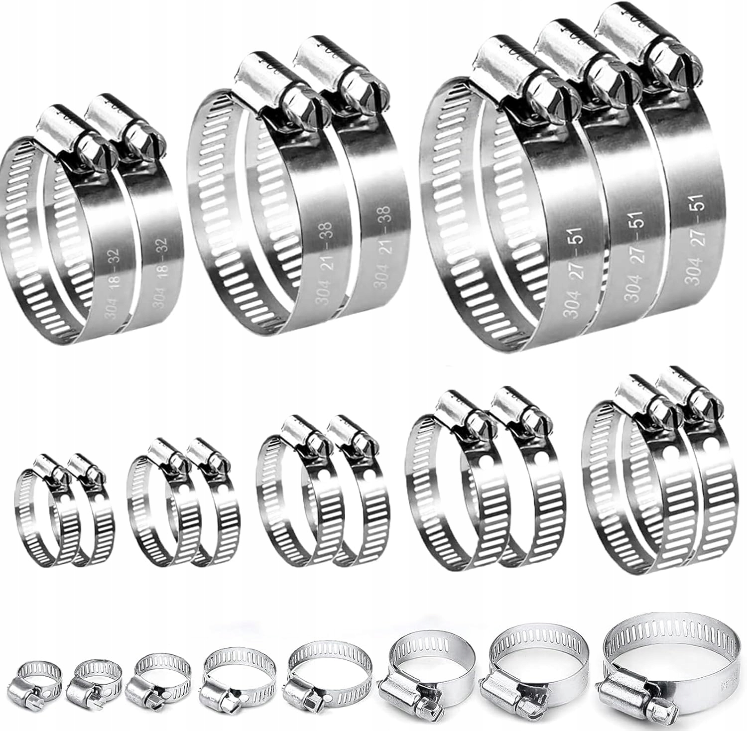 Obejma opaska zaciskowa klamra do węży rur 6-51 mm 8 rozmiarów stal ...