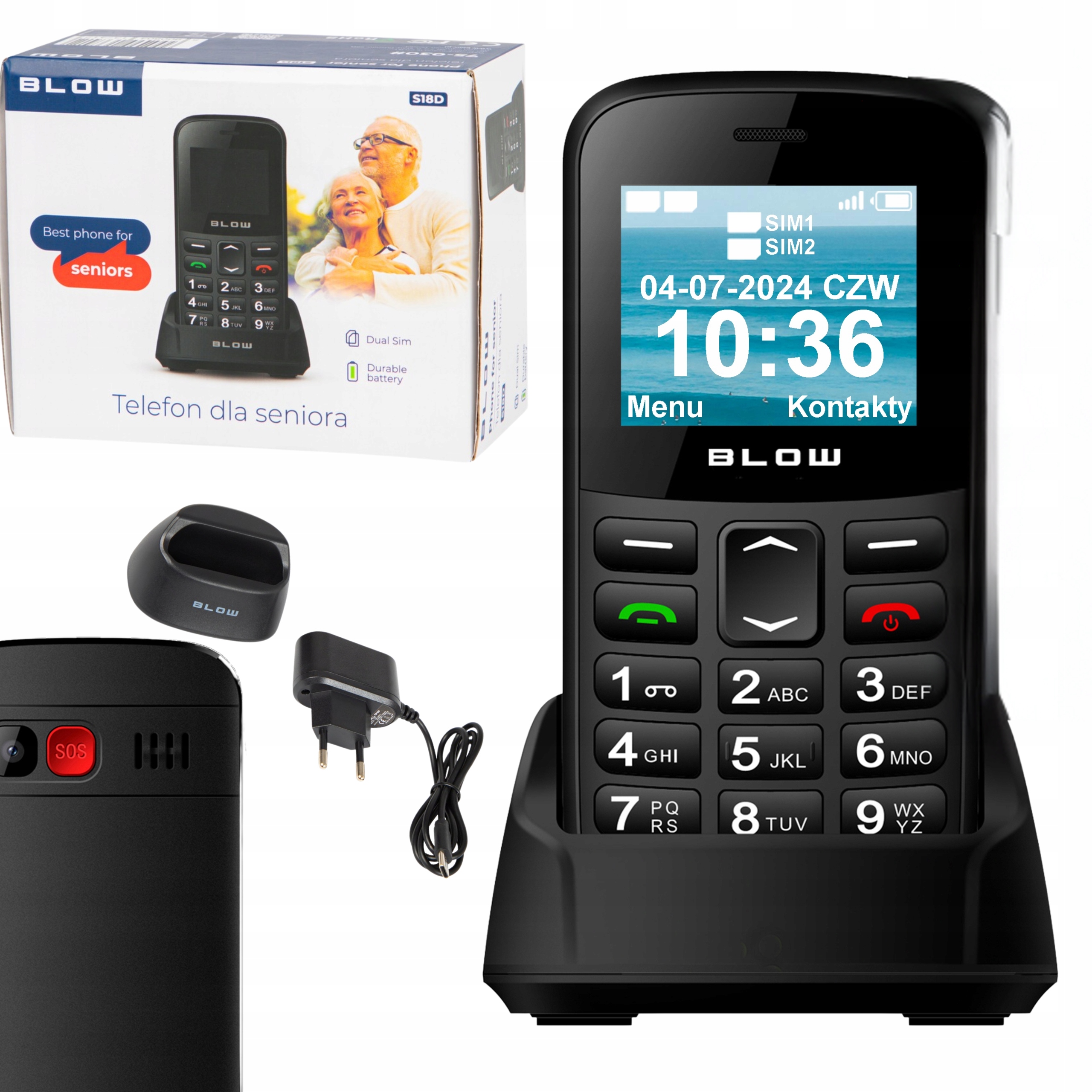 TELEFON DLA SENIORA OSOBY STARSZEJ GŁOŚNY PROSTY DUŻA KLAWIATURA SOS ...