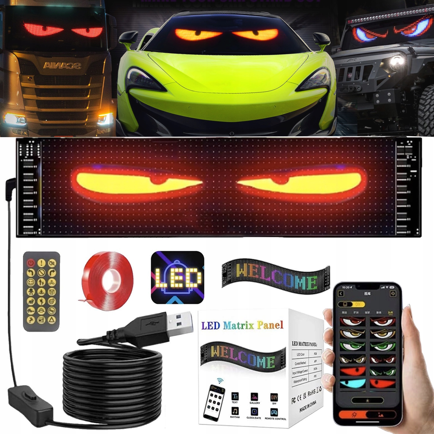 AUTOMOBILOVÁ LED LAMPA ĎÁBELSKÉ OČI DIY NÁKLADNÍ VOZIDLA SUV 70*173MM IP65 USB, (9331813165695 ...