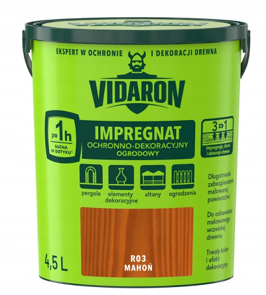 VIDARON IMPREGNAT OGRODOWY 4,5L – R03 MAHOŃ (5903973206613) • Cena ...