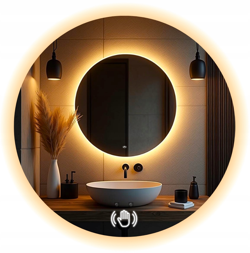 LUSTRO LED 90 cm OKRĄGŁE Z WŁĄCZNIKIEM SENSORYCZNYM BEZDOTYKOWE NA RUCH ...