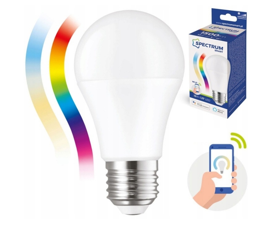 Żarówka LED E27 RGB 13W CCT + Biały WiFi TUYA SMART Inteligentna ... Żarówka LED E27 RGB 13W CCT + Biały WiFi TUYA SMART Inteligentna ...