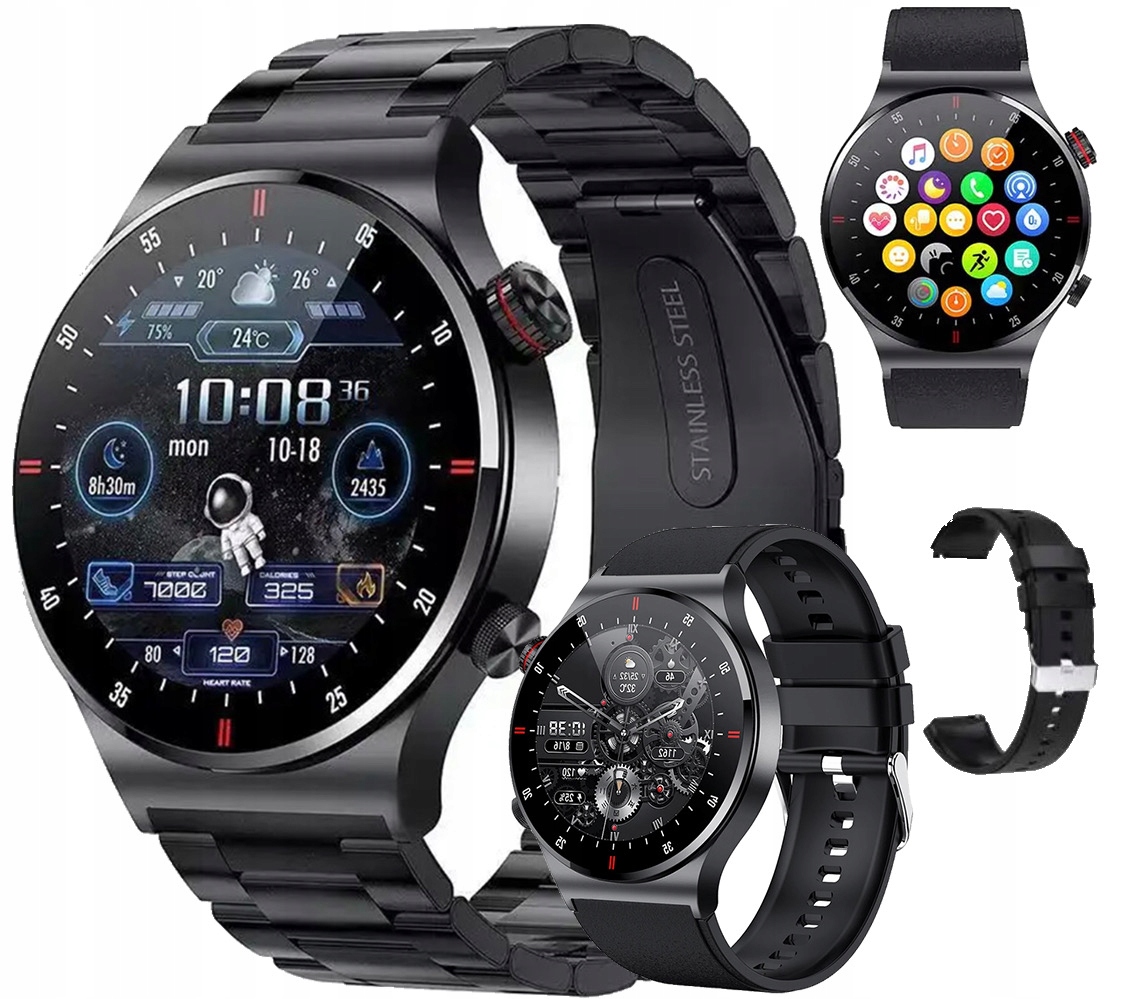 Smartwatch męski zegarek elegancki czarny 2 paski - Sklep, Opinie, Cena ...