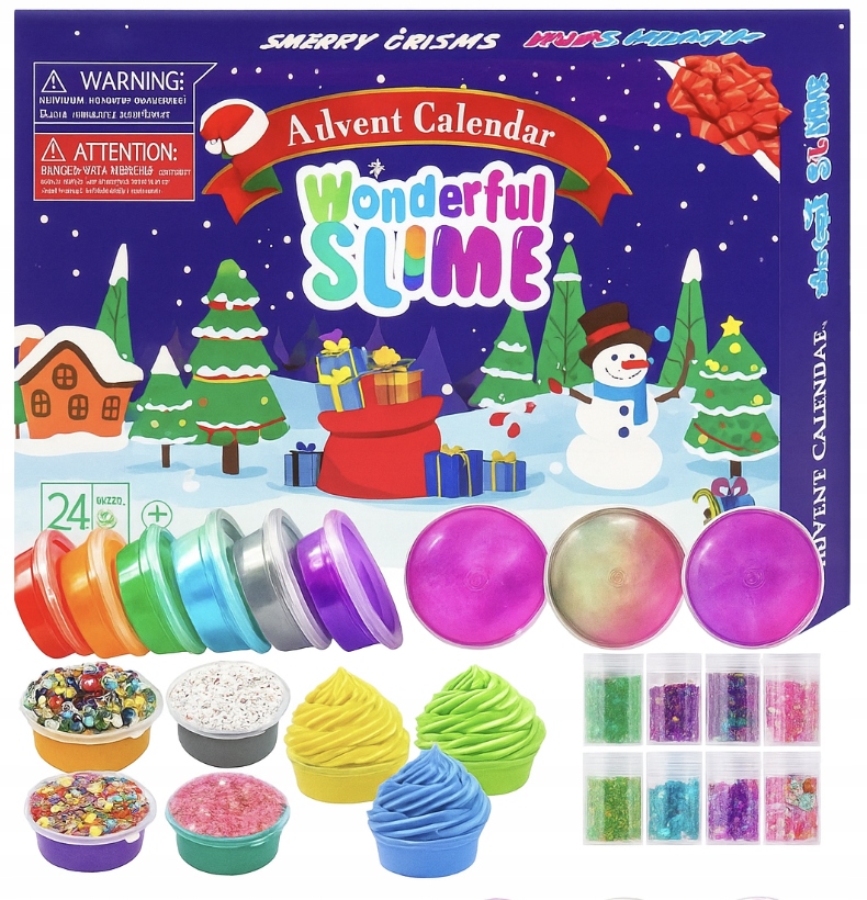 VELKÝ ADVENTNÍ KALENDÁŘ SLIME SADA 24 SLIZŮ VÁNOCE DÁREK KREATIVITA ...