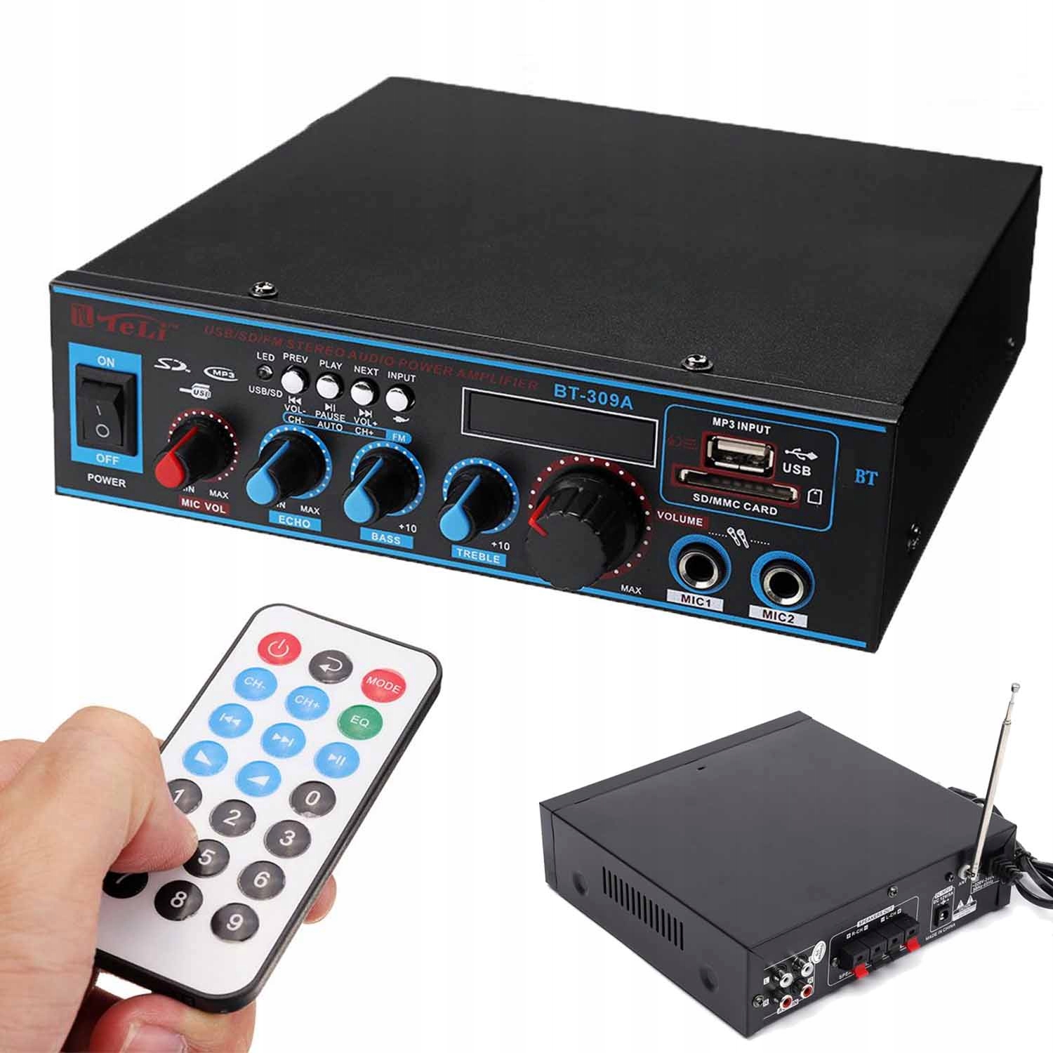 Wzmacniacz stereo Bluetooth Radio FM Odtwarzacz MP3 amplituner audio mocny - Sklep, Opinie, Cena ...