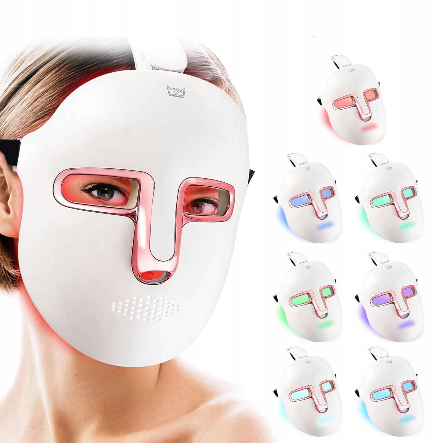 MASKA na twarz LED TERAPIA FOTONOWA światłem TWARZ 7 KOLORÓW nakładka ...