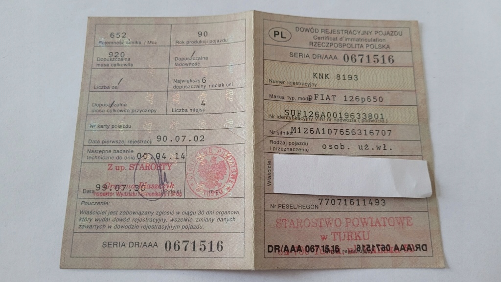 DOWÓD KOLEKCJONERSKI POLSKI FIAT 126P650 1990 • Cena, Opinie ...