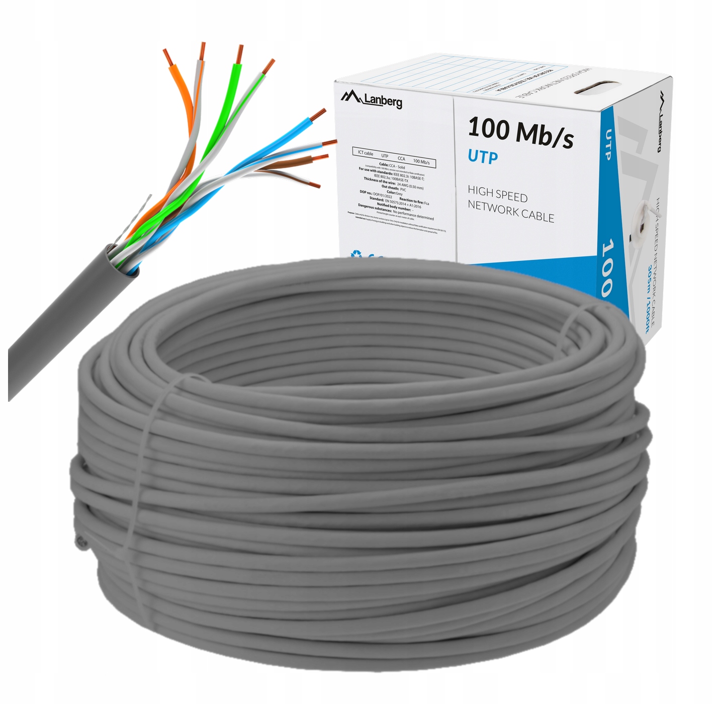 KABEL SIECIOWY PRZEWÓD SKRĘTKA CCA UTP RJ45 LAN CAT.5 KAT.5 20M LANBERG ...