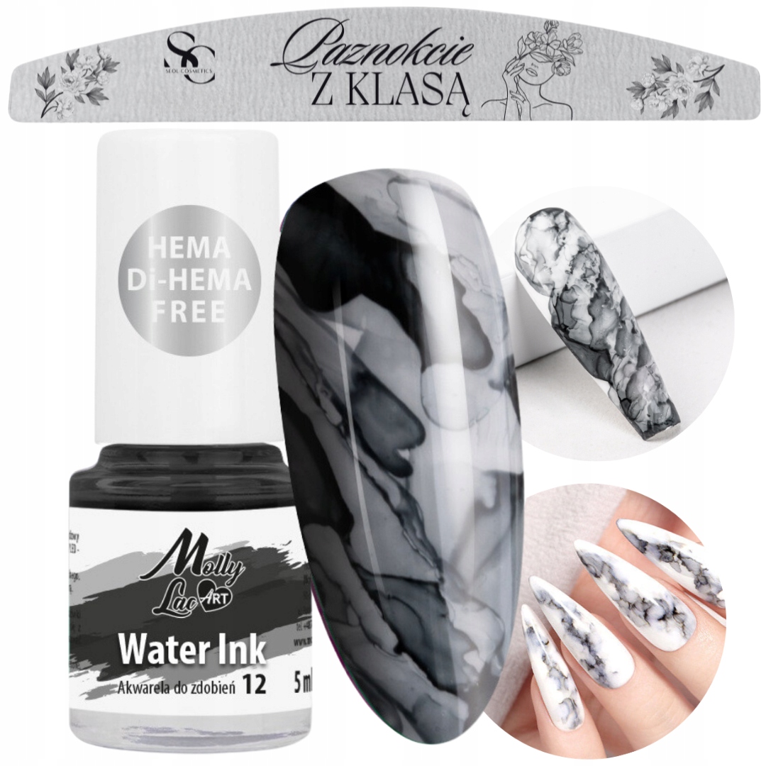 Molly Lac Water Ink akwarela do zdobień paznokci Nr12 grafit marmur ...