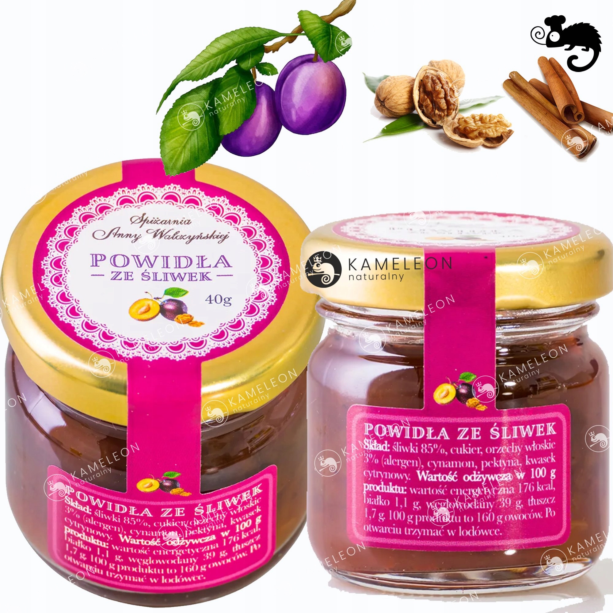 POWIDŁA ZE ŚLIWEK Z CYNAMONEM I ORZECHAMI WŁOSKIMI dżem MAŁY SŁOICZEK ...