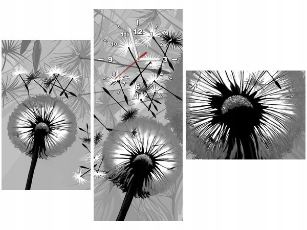 100cm x 70cm ÓRA 3 részes Pitypangok fekete-fehér falra digitális ...