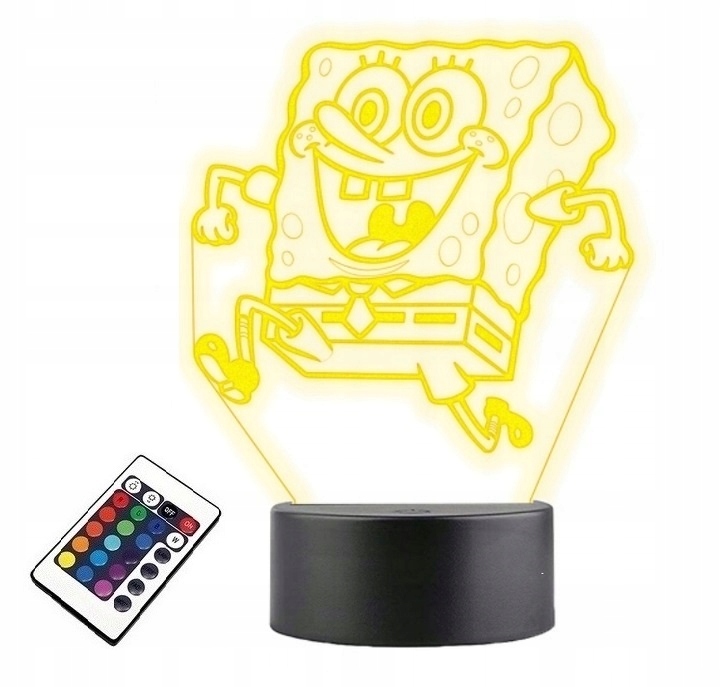 LAMPKA na SZKLE SpongeBob Grawer PLEXIDO 3D LED RGB + PILOT 16 KOLORÓW ...