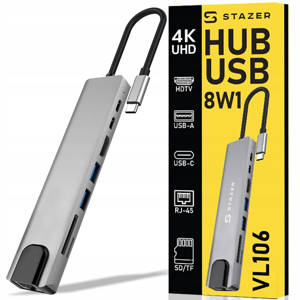 USB HUB C 3.0 8V1 ADAPTÉR PORT HDMI 4K KARTA SD LAN KONEKTOR RJ45 za ...