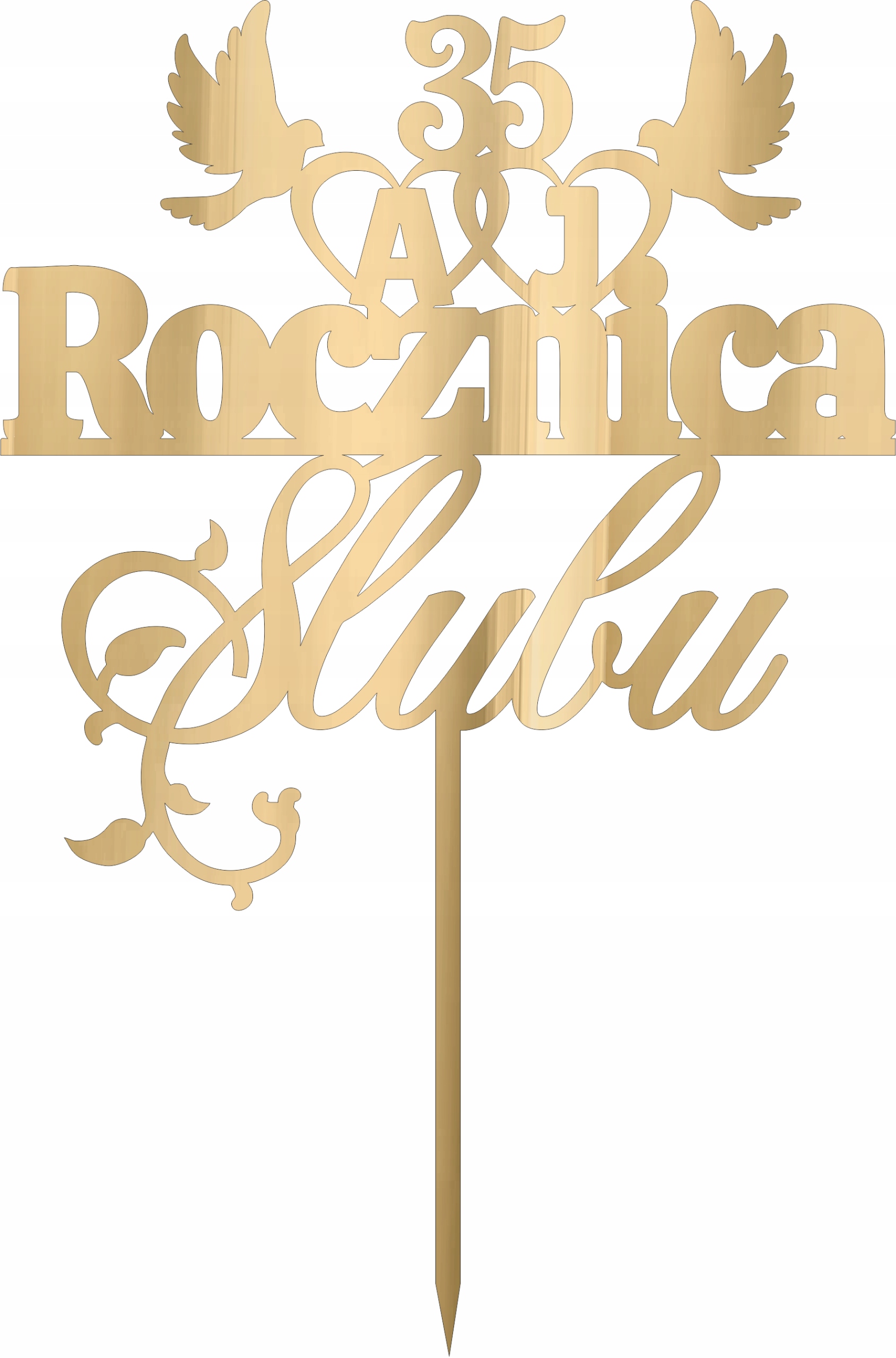 Topper person. Rocznica Ślubu + inicjały + 2 serca + 2 gołębie złote ...