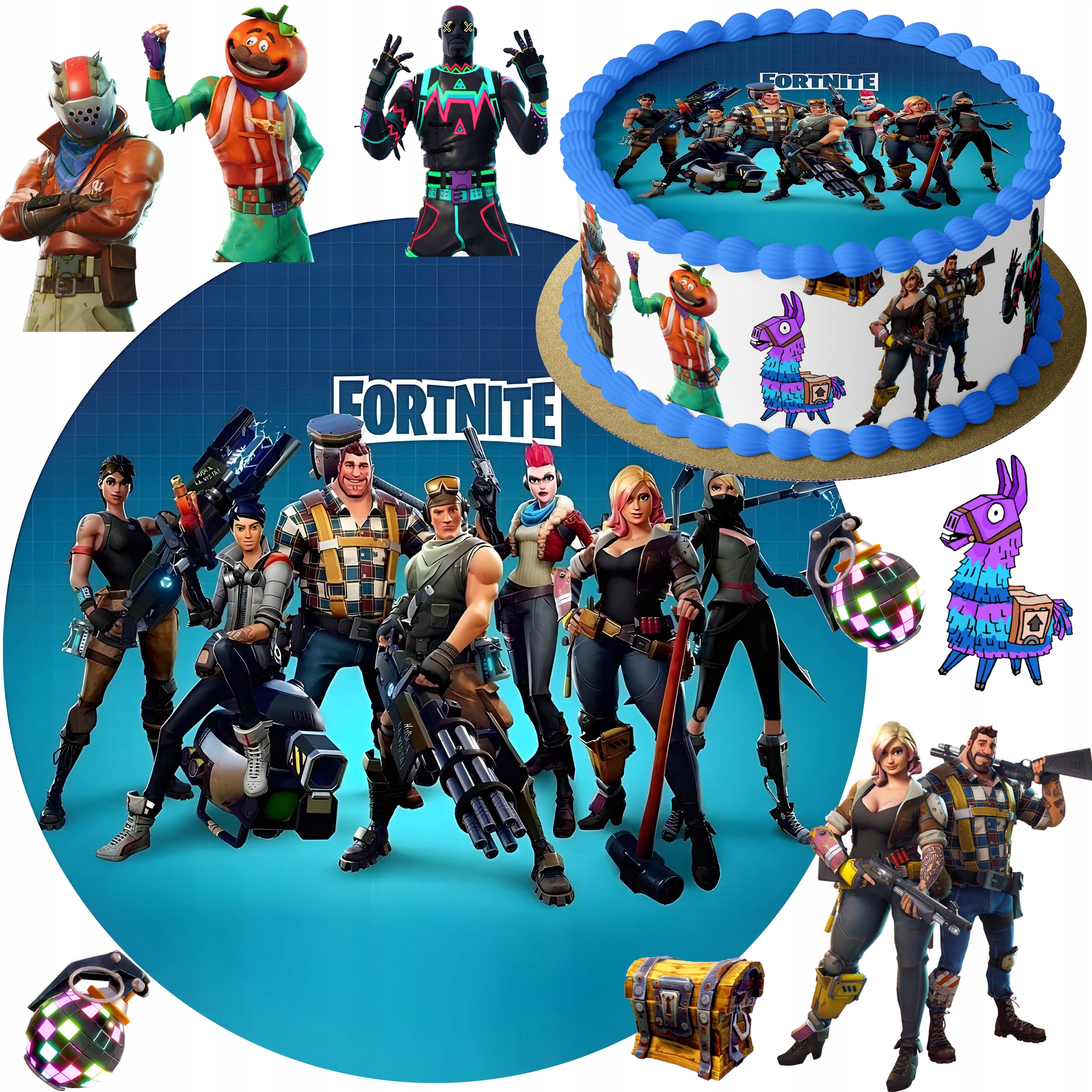 ZESTAW OPŁATEK NA TORT FORTNITE GRA + 8 POSTACI + GRATIS TEKST • Cena ...
