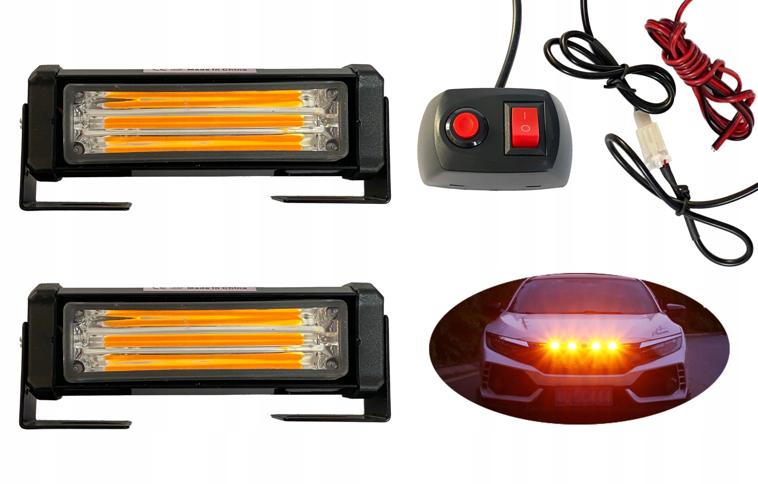 2x LED strobe lamp 12v 24v orange warning light flash light with remote ...
