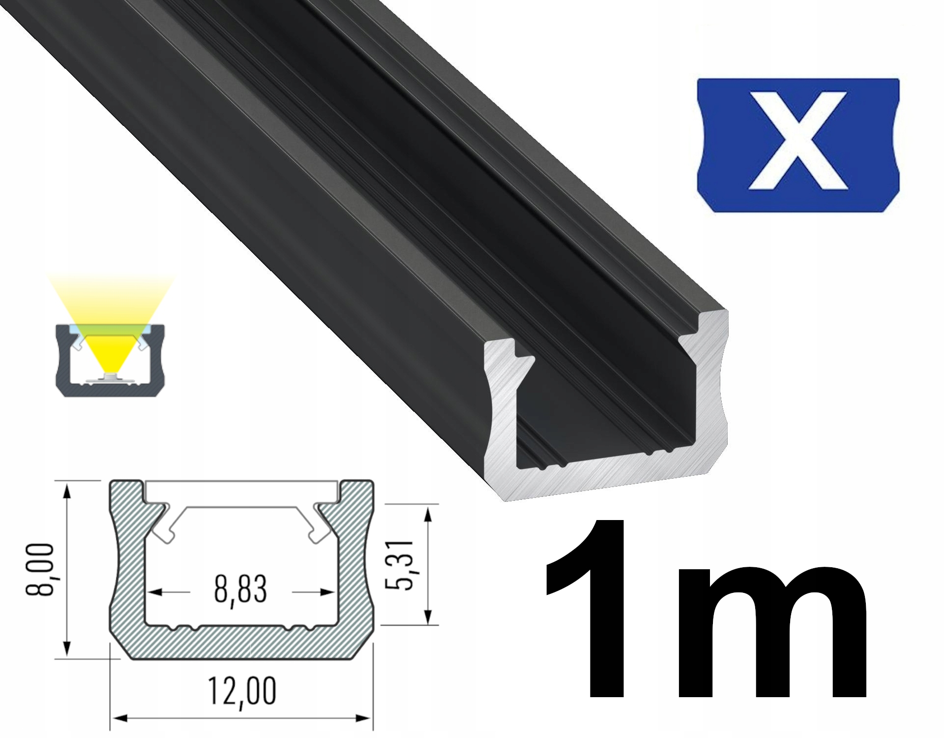 PROFIL LED ALU DO TAŚM 12mm WĄSKI TYP X CZARNY 1M • Cena, Opinie ...