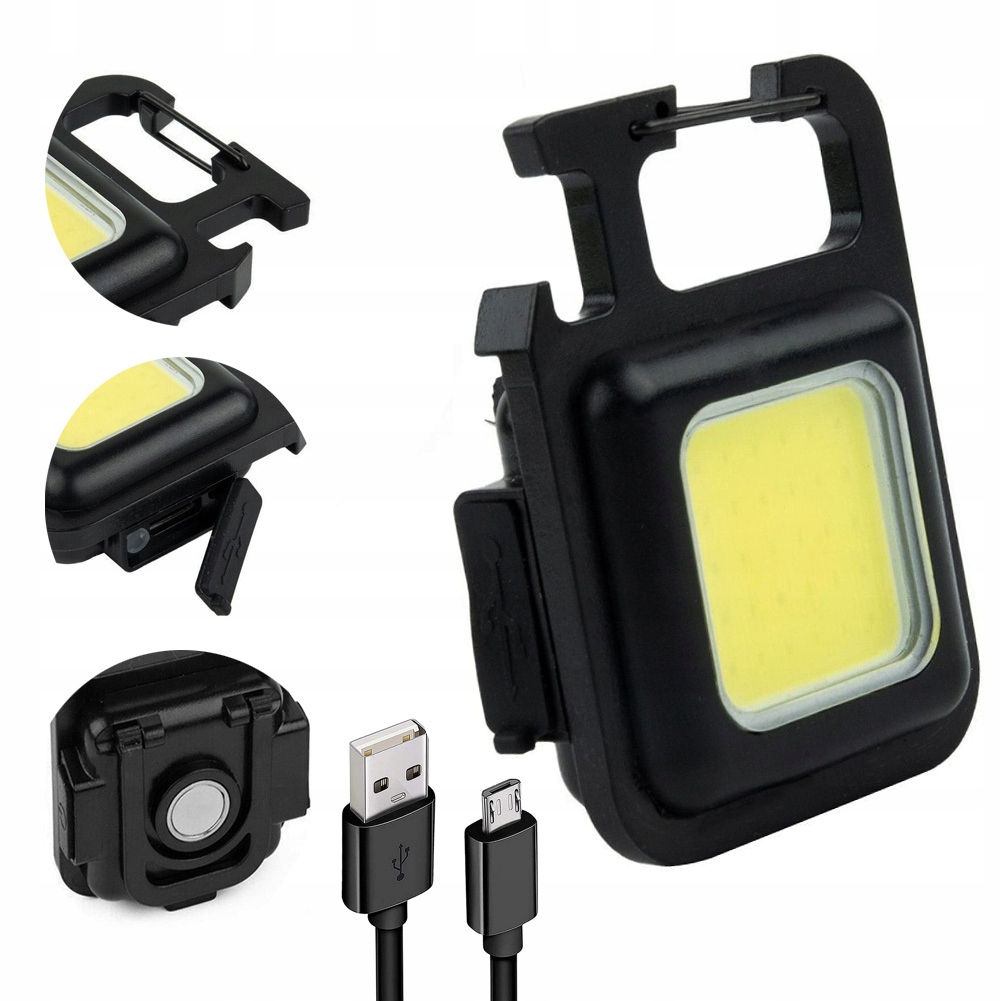 MINI LATARKA BRELOK MAGNES KIESZONKOWA PRZENOŚNA LED COB USB ...