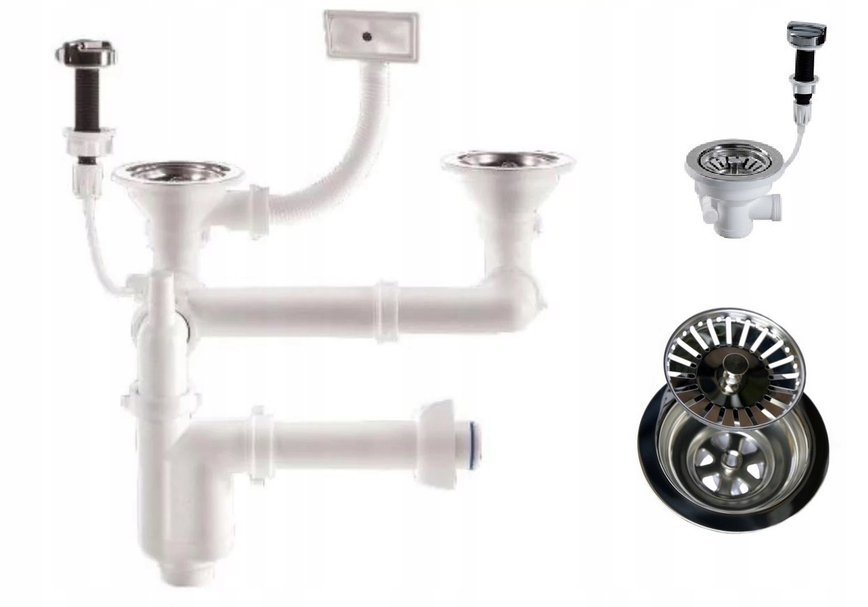 Syfon do zlewu dwukomorowego automat z przelewem (19041) • Cena, Opinie ...