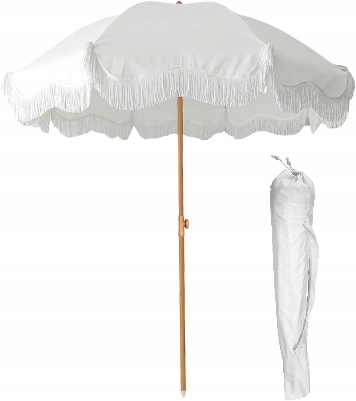 Boho Parasol Plażowy Z Frędzlami Biały Parasol Na Patio Duży Parasol ...
