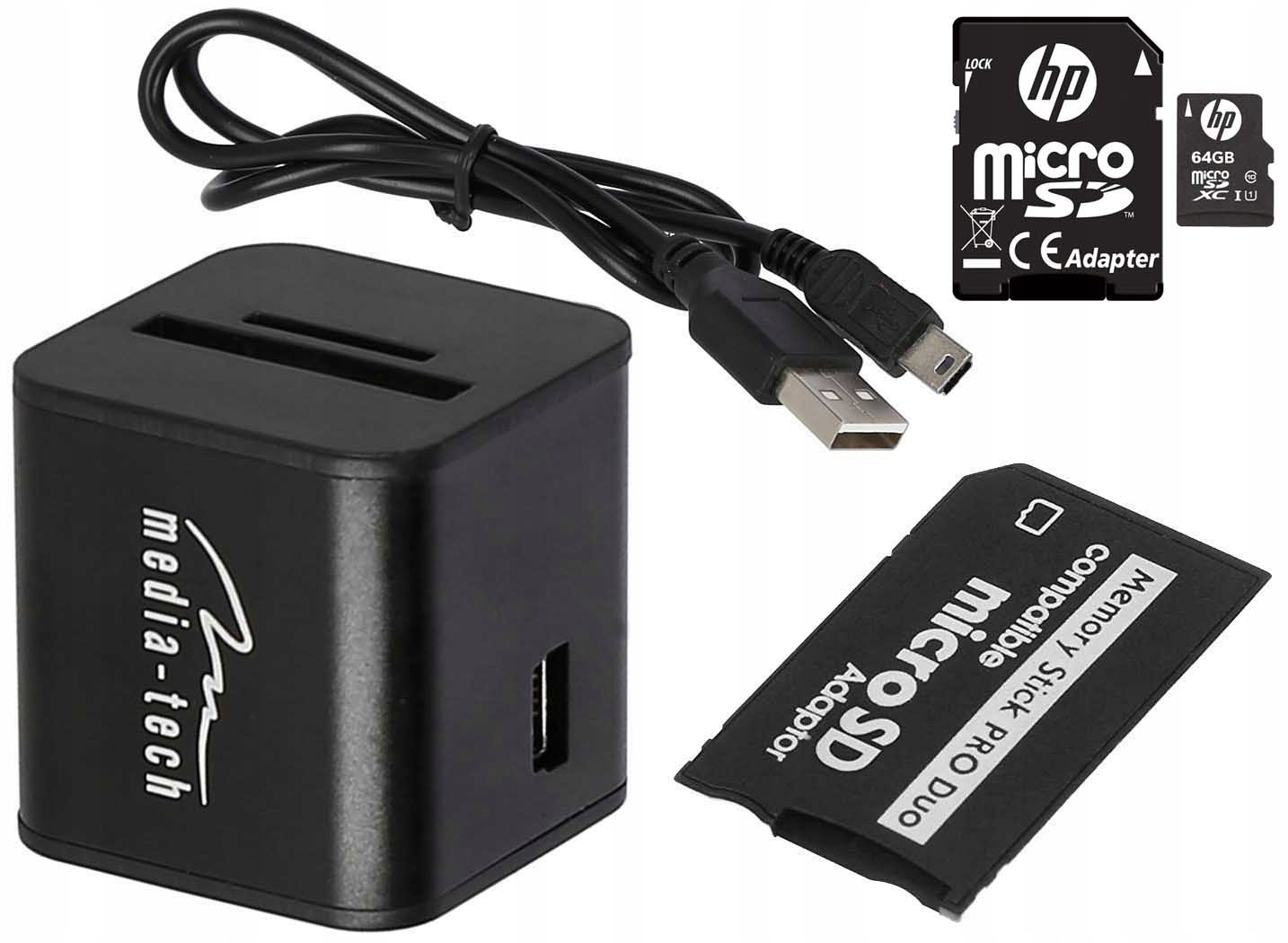 Czytnik kart SD microSD MMC +Adapter Memory Stick PRO DUO +HP microSD ...