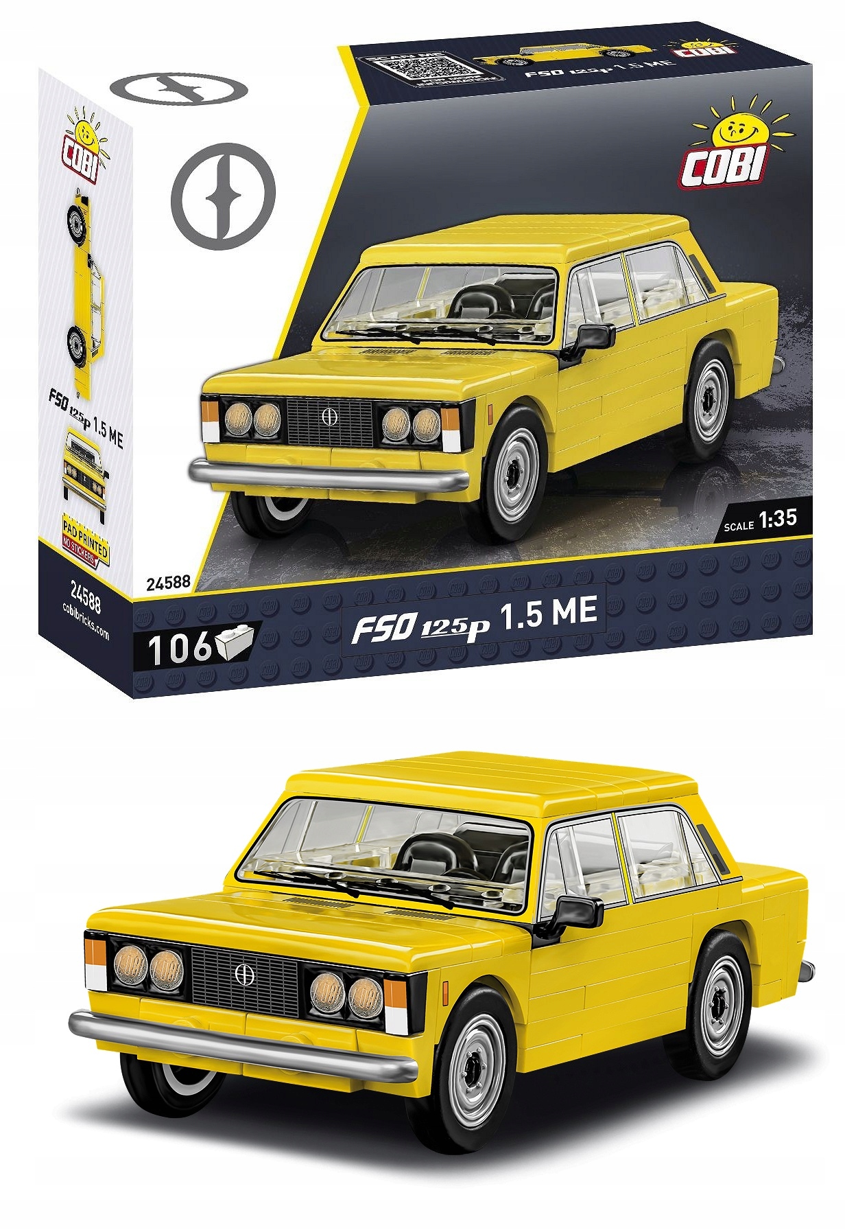 COBI 24588 Klocki FSO 125p 1.5 ME Żółty Duży Fiat Samochód Osobowy Auto ...