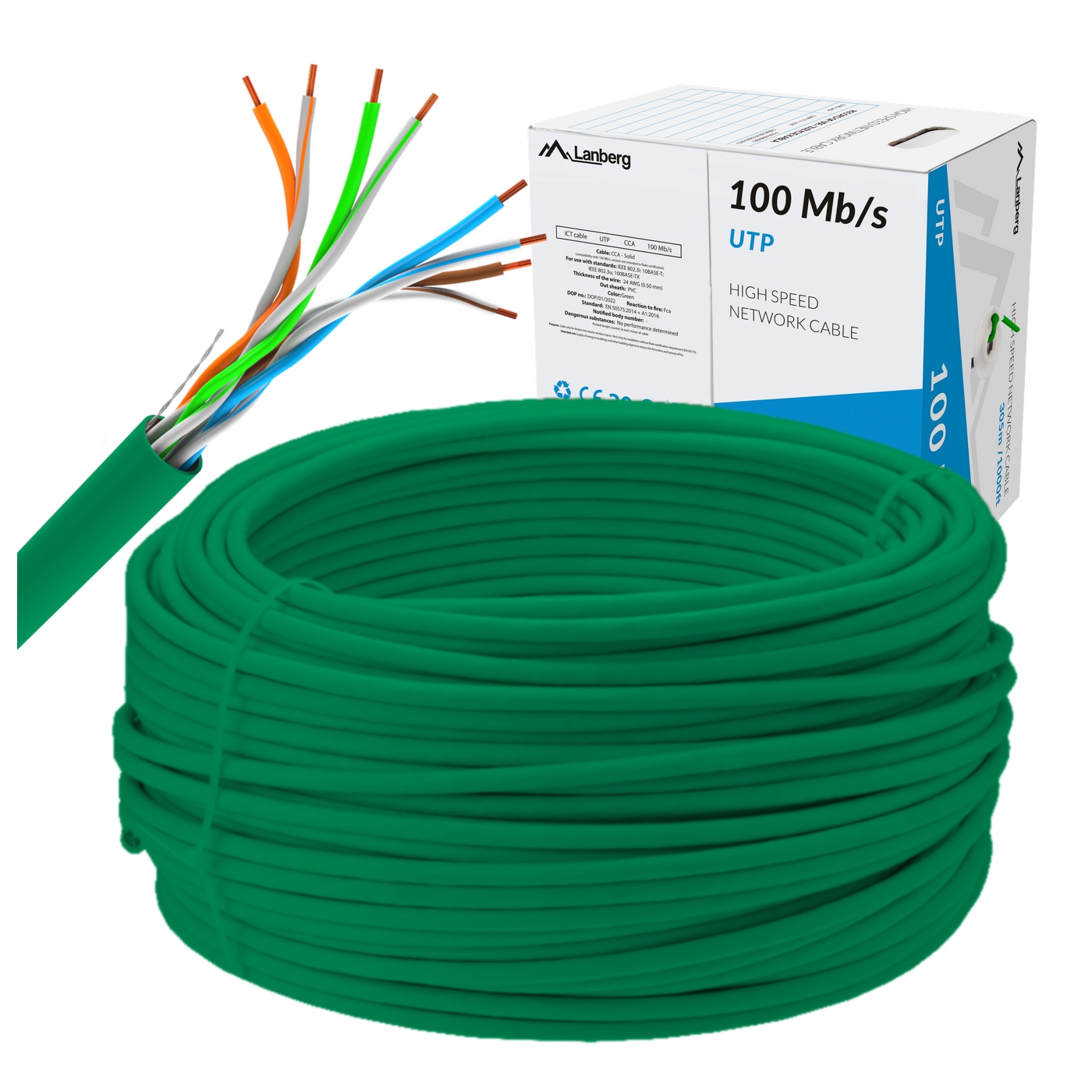 KABEL SIECIOWY PRZEWÓD SKRĘTKA CCA UTP RJ45 LAN CAT.5 KAT.5 50M LANBERG ...