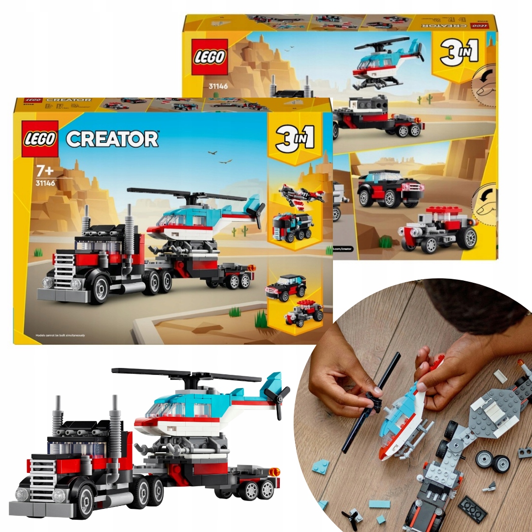LEGO CREATOR 3W1 CIĘŻARÓWKA Z PLATFORMĄ I HELIKOPTEREM 31146 ...