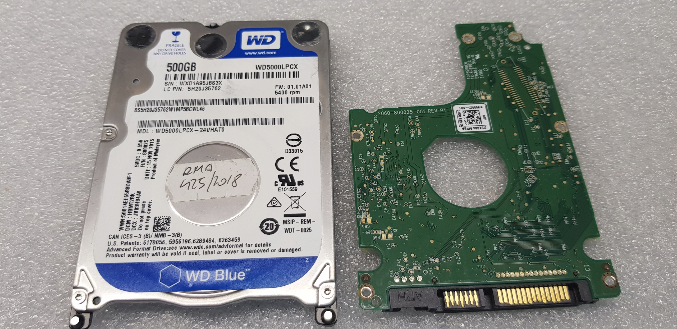 Электроника привода WD WD5000LPCX-24VHAT0 FW01.01A01 купить с доставкой ...