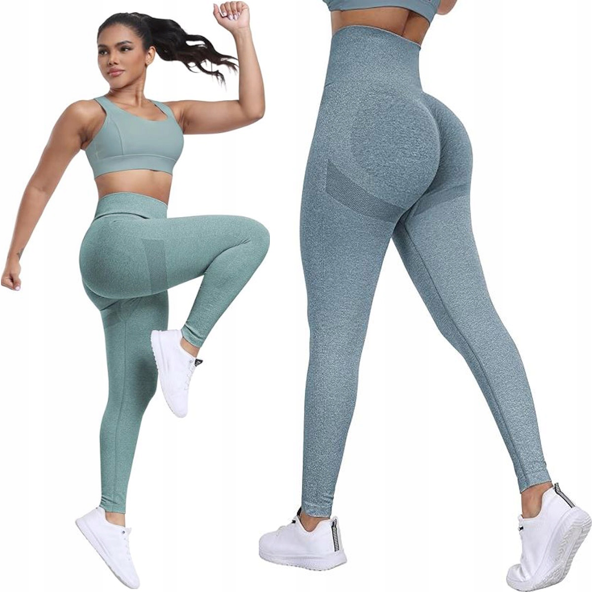 Legginsy z wysokim stanem Modelujące Sportowe LEGINSY PUSH UP Getry Roz ...