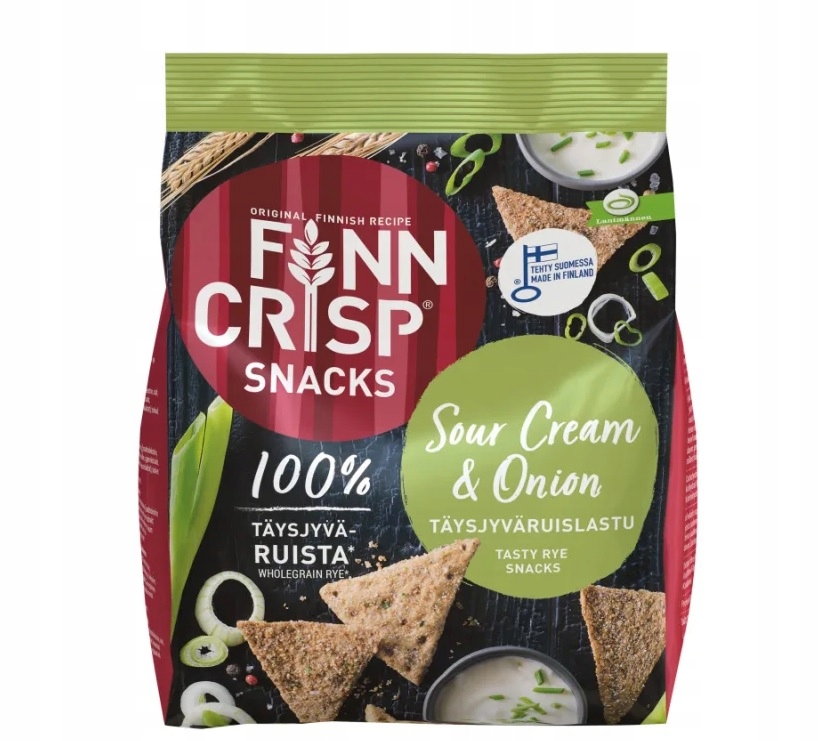CHIPSY ŻYTNIE CEBULKA&ŚMIETANA SNACKS SOUR CREAM&ONION FINN CRIPS 150G ...