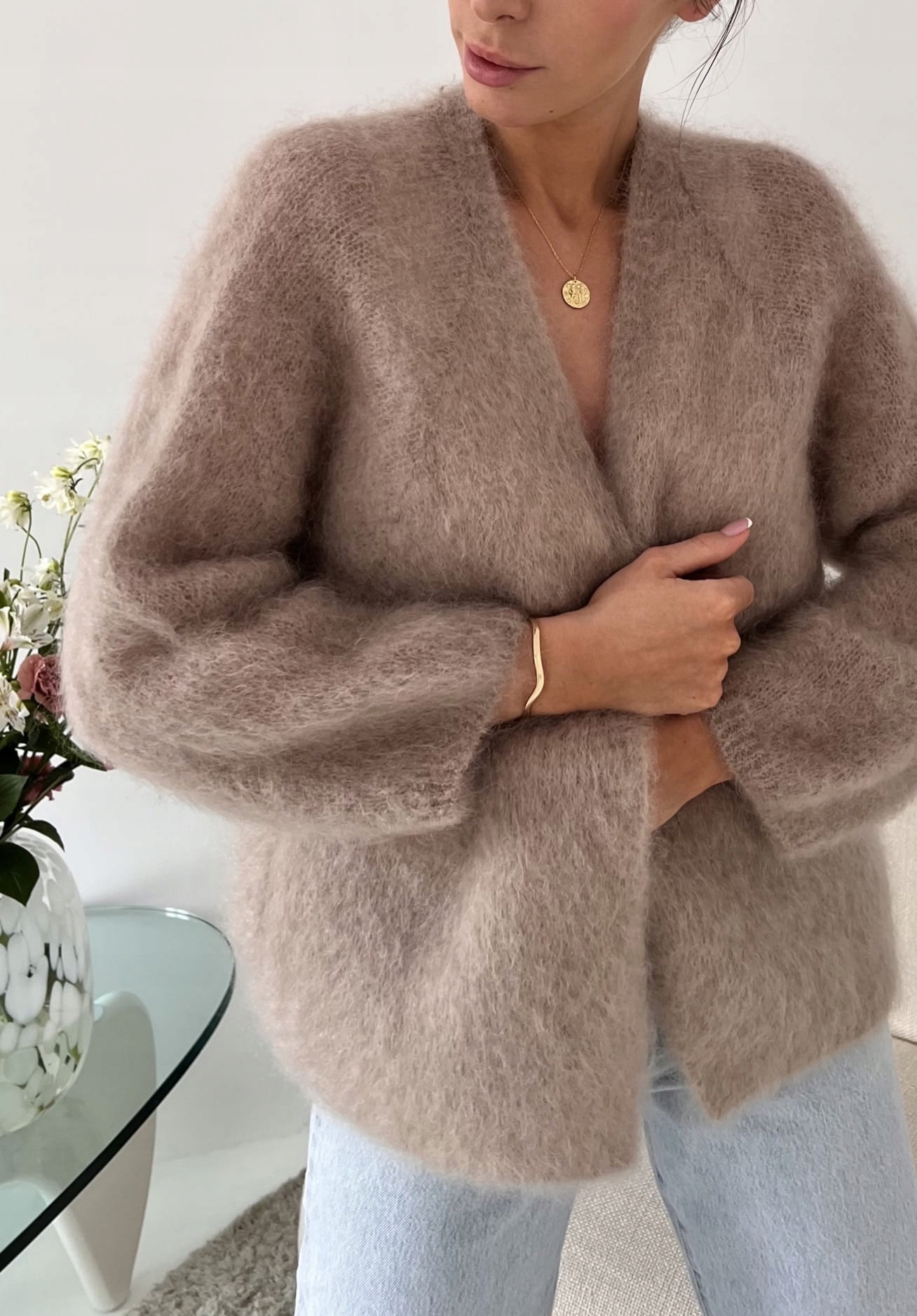 BEŻOWY SWETEREK KARDIGAN MOHEROWY PREMIUM - SWETER MOHER 81% ...