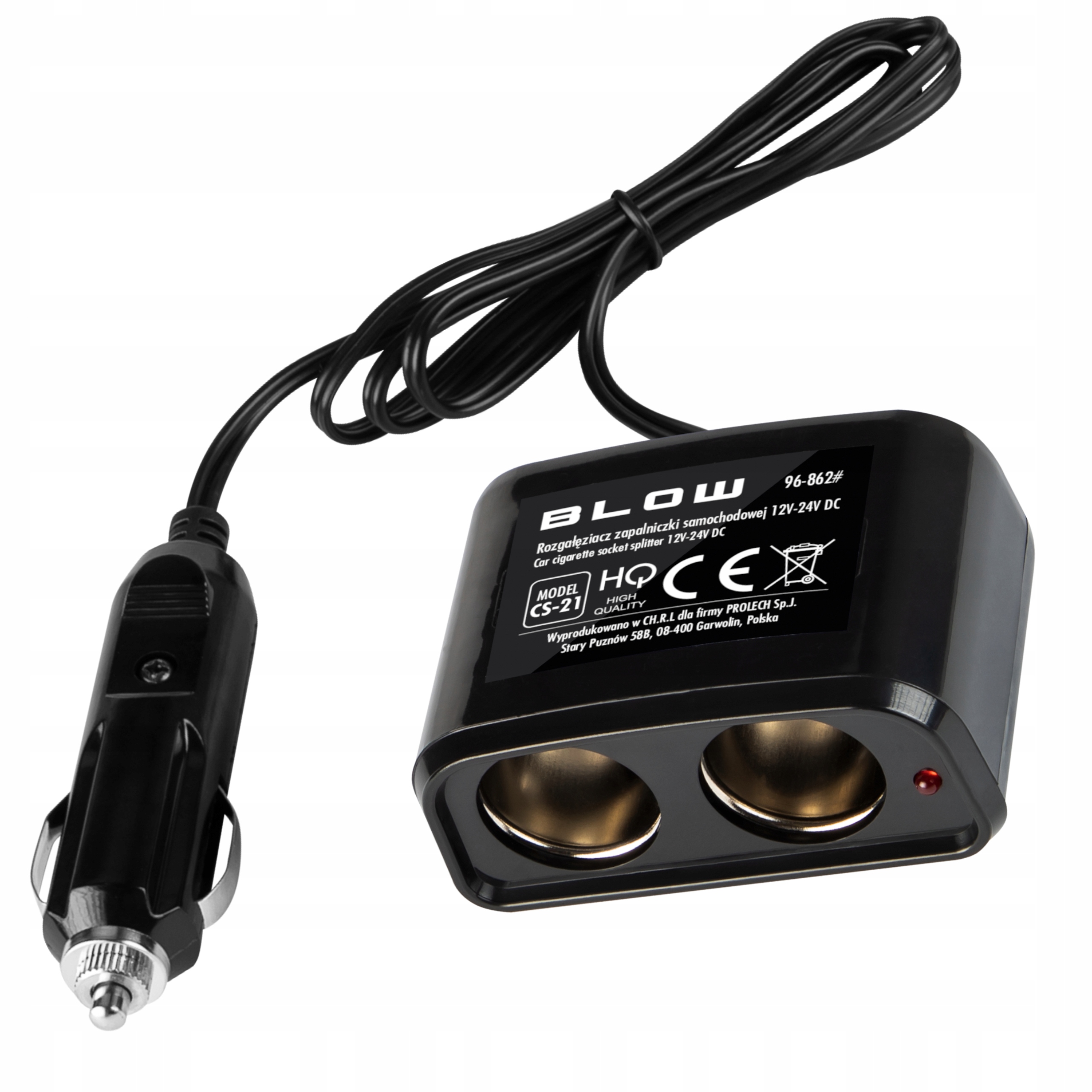 ROZDZIELACZ ZAPALNICZKI SAMOCHODOWEJ WTYK 2x GNIAZDO 12V i 24V DŁUGI KABEL za 15,90 zł z ...