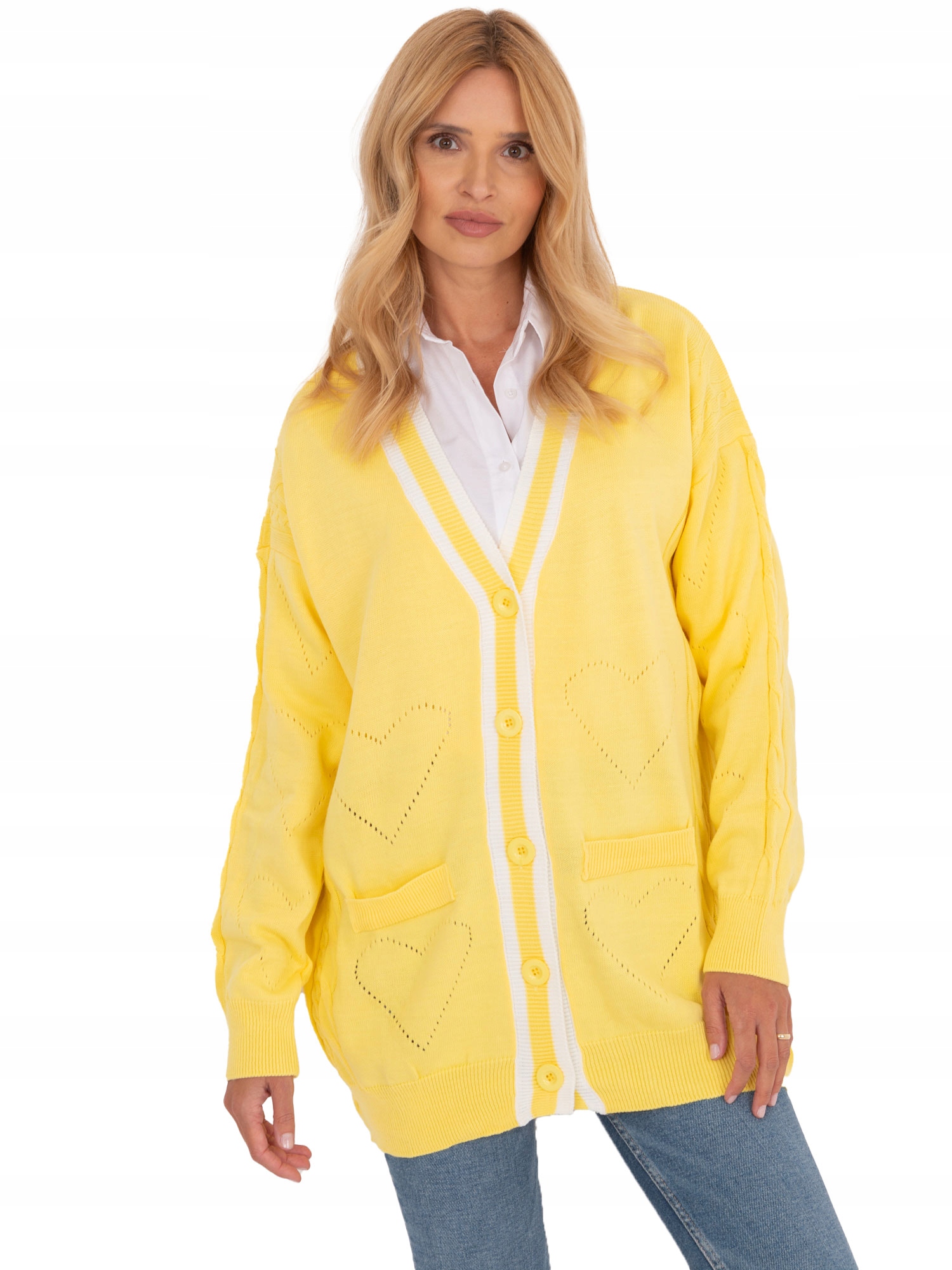 Dzianinowy Ażurowy Rozpinany SWETER damski w warkocze 15159600488 ...