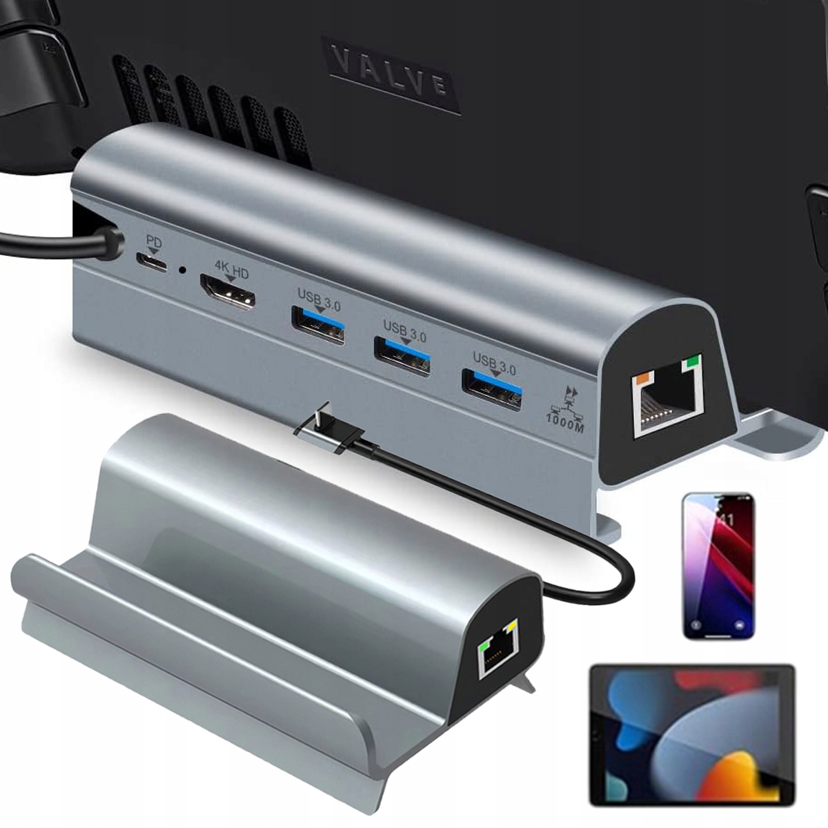 HUB Dock USB-C do STEAM DECK / ASUS ROG ALLY HDMI 4k USB 3.0 PD LAN ...