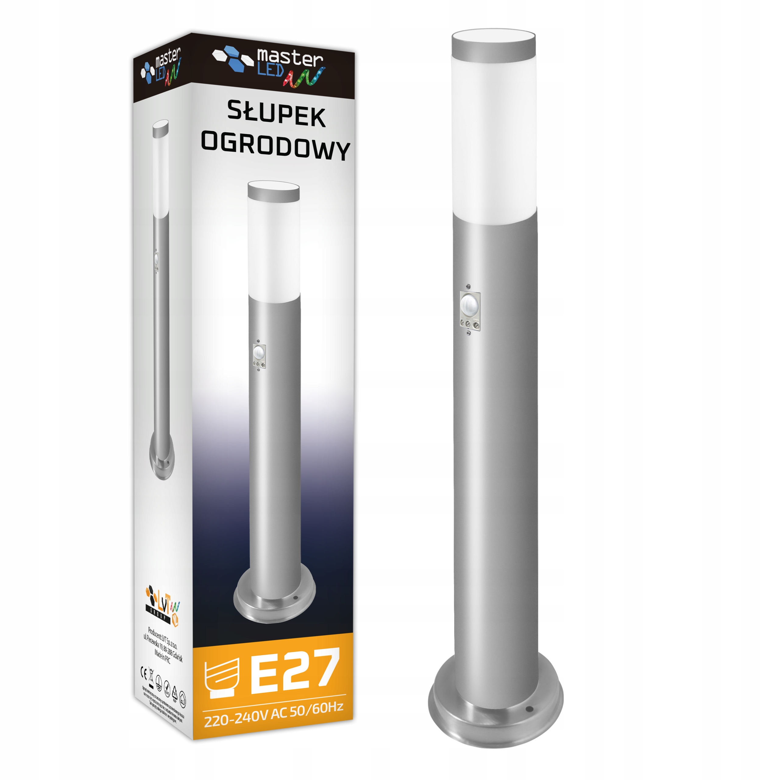 Lampa LED Ogrodowa 65cm zewnętrzna słupek czujnik RUCHU stojąca E27 LED ...