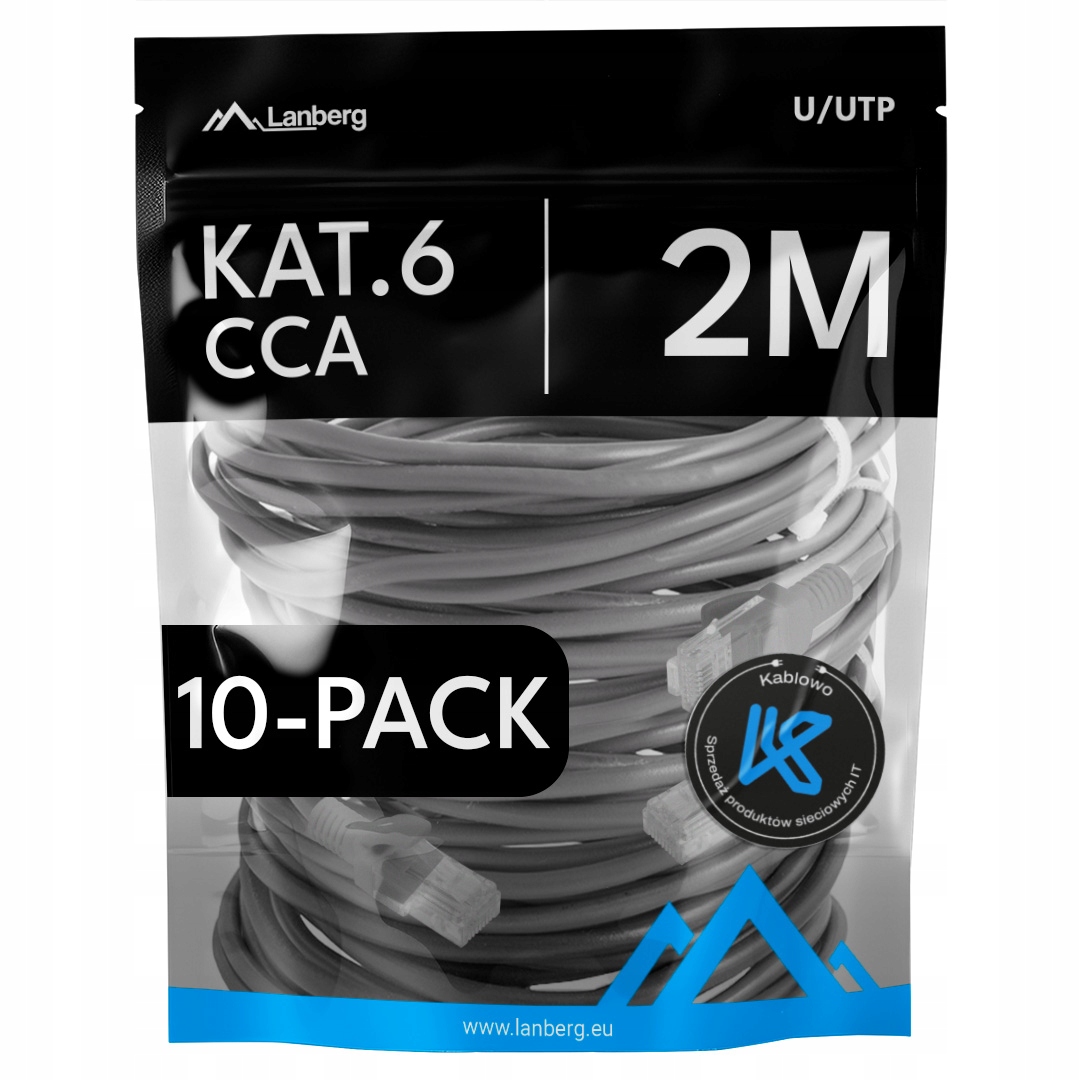 10X KABEL LAN Síťový RJ45 CCA Ethernet Kat.6 CAT U/UTP 2m Lanberg ...