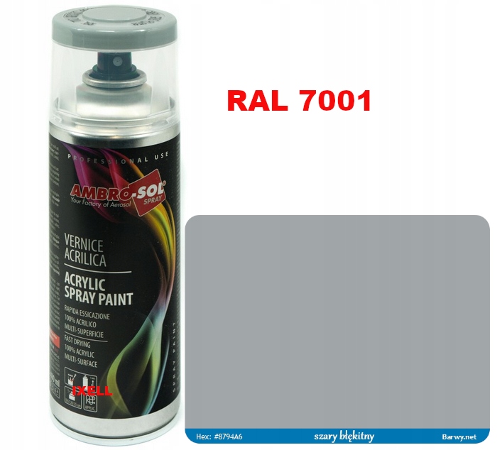 RAL 7001 LAKIER AKRYL SPRAY szary POŁYSK 1233 012642711053 za 19.00PLN ...